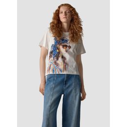 Print-Shirt Lecomte "T-Shirt", Damen, Gr. 40, wei&szlig;, 100%Baumwolle, unifarben, gerade, Shirts