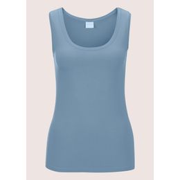 Madeleine Mode Tr&auml;gertop MADELEINE "Tanktop Tanktop mit breiten Tr&auml;gern", Damen, Gr. 34, blau (rauchblau), Obermaterial: 95% Viskose CV. 5% Elasthan EL., Modern, schmal, Tops Tr&auml;gertop, Glatte Jerseyware