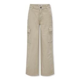 Cargohose KIDS Only "KOGYARROW-VOX STR CARGO PANT PNT NOOS", M&auml;dchen, Gr. 134, N-Gr, grau (pumice stone), Web, Obermaterial: 98% Baumwolle, 2% Elasthan, unifarben, regular fit kn&ouml;chellang, Hosen Cargohose