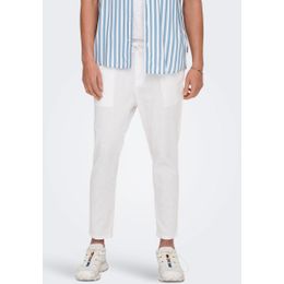 Only & Sons Schlupfhose ONLY & SONS "ONSLINUS CROP 0007 COT LIN PNT NOOS", Herren, Gr. S, N-Gr, wei&szlig; (hellwei&szlig;), Web, Obermaterial: 75% Baumwolle, 25% Leinen, unifarben, slim fit kn&ouml;chellang, Hosen Schlupfhose, Baumwolle mit Leinen, Gummizug und Kordel