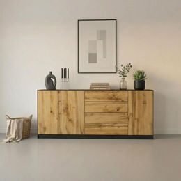 borchardt M&ouml;bel Sideboard BORCHARDT M&Ouml;BEL "Vaasa, Kommode mit 3 T&uuml;ren und 4 Schubk&auml;sten auf Kugelf&uuml;hrungen", schwarz (schwarz matt, eichefarben wotan), B:190cm H:79cm T:35cm, Sideboards, Sideboard, Breite 190 cm
