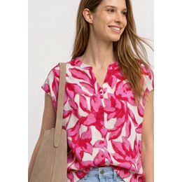 Print-Shirt Street One, Damen, Gr. 34, sanftes wei&szlig;, Stoff, 50% Modal, 50% Baumwolle, gemustert, comfort fit normal, V-Ausschnitt, normaler Saum, Shirts, mit geschlitztem Rundhalsausschnitt