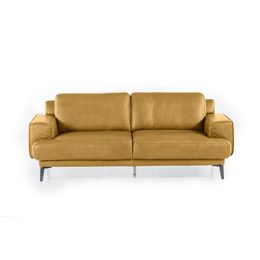2-Sitzer W.Schillig "Foscaari komfortabeler Federkern, erstklassige Verarbeitung", gelb (kurkuma), B:213cm T:94cm, Sofas, Lederbezug der Extraklasse, Breite 213cm