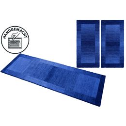 Bettumrandung Theko "Gabbeh Super, Handweb, Teppich, Bord&uuml;re, reine Wolle" Gr. 14, blau (dunkelblau), H:9mm, Obermaterial: 100% Wolle, Bettumrandungen, Bettvorleger, Schlafzimmer, L&auml;ufer-Set