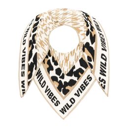 Dreieckstuch Zwillingsherz "Leo Hahnentritt", Damen, beige, Baumwollmischung, Modet&uuml;cher, Mustermix, Leo und Hahnentritt, Schriftzug, Mode Tuch