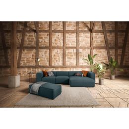 Ecksofa W.Schillig "around-the-block Mega Sofa, viel Platz und hoher Sitzkomfort, L-Form", blau (blau o10), B:341cm H:66cm T:164cm, ROHLEDER Jacquard-Flachgewebe Q2 O10 (60% Polyacryl, 40% Polyester), Sofas, Ecksofa, mit eleganter Biese, mit Federkern, Breite 341 cm