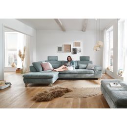 Ecksofa DIE PLANBAR "MP-IN14007, Breite 306 & 318 cm w&auml;hlbar", cord aqua, B:306cm H:84cm T:197cm, 100% Polyester, Sofas, Ecksofa, wahlweise mit Bettfunktion und verstellbaren Kopfst&uuml;tzen