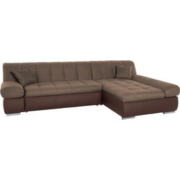 Ecksofa DOMO collection "MONA 297x173 cm, modern und komfortabel", braun (dunkelbraun, braun), B:297cm H:80cm T:173cm, Struktur fein 100% Polyester;Chenilleoptik 100% Polyester;SOFTLUX/Struktur fein 100% Polyester, Sofas, Ecksofa, whlw. mit Bettfunktion, L-Form
