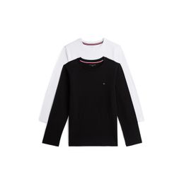 Langarmshirt "2P CN TEE LS", M&auml;dchen, Gr. 164/170, schwarz, wei&szlig;, Single Jersey, Obermaterial: 100% Baumwolle, Tommy Hilfiger Underwear, Basic, k&ouml;rpernah h&uuml;ftlang, Rundhals, eingesetzt abgesteppt, Shirts Langarmshirt, mit Markenlabel