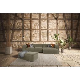 Ecksofa W.Schillig "around-the-block Mega Sofa, viel Platz und hoher Sitzkomfort, L-Form", gr&uuml;n (camouflage z69), B:341cm H:66cm T:164cm, Longlife Xtra-Leder Z69: Das feinnarbige, gedeckte Softleder Z69 besticht durch seine au&szlig;ergew&ouml;hnliche Weichheit im trendigen &raquo;Vintage-Look&laquo;, Hautst&auml;rke 0, 9 - 1, 1 mm;Longlife fabric Flachgewebe T88 (100% Polyester), Sofas, Ecksofa, mit eleganter Biese, mit Fed
