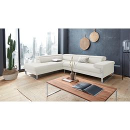 Ecksofa W.Schillig "finn, toller Sitzkomfort, L-Form, hochwertige Verarbeitungsdetails", wei&szlig; (wei&szlig; z59), B:281cm H:71cm T:230cm, Flachgewebe S22 (100% Polyester);Stoff S37 (100% Polyester);Longlife Xtra-Leder Z59: Glattleder mit modischer Pr&auml;gung. Hautst&auml;rke 0, 9 - 1, 1 mm, Sofas, Ecksofa, German Design Award 2016, Fu&szlig;gestell Chrom gl&auml;nzend, Breite 281 cm