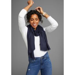 Schal Laura Scott, Damen, blau (nachtblau), Web, Viskose, unifarben, Modet&uuml;cher Schal, Schal-Tuch mit feinen Fransen