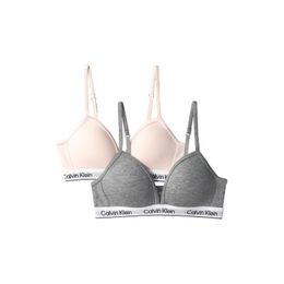 Triangel-BH "2PK TRIANGLE", Damen, Gr. 128/134, N-Gr, rosa (rosa, grau), Jersey, Obermaterial: 95% Baumwolle, 5% Elasthan, Calvin Klein Underwear, k&ouml;rpernah, BHs Triangel-BH, mit Logobund