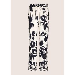 Madeleine Mode Chinos MADELEINE "Palazzohose Sommerhose mit floralem Muster", Damen, Gr. 20, N + K Gr, wei&szlig; (wollwei&szlig;, schwarz), Obermaterial: 100% Viskose CV., Modern, Hosen, Tunnelzug