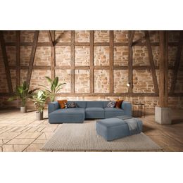 Ecksofa W.Schillig "around-the-block Mega Sofa, viel Platz und hoher Sitzkomfort, L-Form", blau (blau z69), B:341cm H:66cm T:164cm, Longlife Xtra-Leder Z69: Das feinnarbige, gedeckte Softleder Z69 besticht durch seine au&szlig;ergew&ouml;hnliche Weichheit im trendigen &raquo;Vintage-Look&laquo;, Hautst&auml;rke 0, 9 - 1, 1 mm;Longlife fabric Flachgewebe T88 (100% Polyester), Sofas, Ecksofa, mit eleganter Biese, mit Federkern