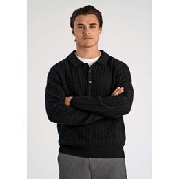 Strickpullover LINDBERGH "Strickpullover Relaxed Fit", Herren, Gr. XL, schwarz, Obermaterial: 80% Wolle, 20% Nylon, Rundhals, Pullover Strickpullover