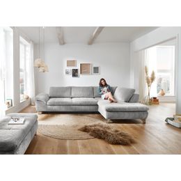 Ecksofa DIE PLANBAR "MP-IN14007, Breite 306 & 318 cm w&auml;hlbar", grau, B:306cm H:84cm T:197cm, 100% Polyester, Sofas, Ecksofa, wahlweise mit Bettfunktion und verstellbaren Kopfst&uuml;tzen, in Cord