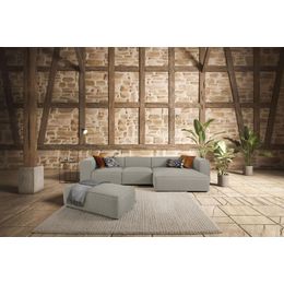 Ecksofa W.Schillig "around-the-block Mega Sofa, viel Platz und hoher Sitzkomfort, L-Form", beige (sand o10), B:341cm H:66cm T:164cm, ROHLEDER Jacquard-Flachgewebe Q2 O10 (60% Polyacryl, 40% Polyester), Sofas, Ecksofa, mit eleganter Biese, mit Federkern, Breite 341 cm