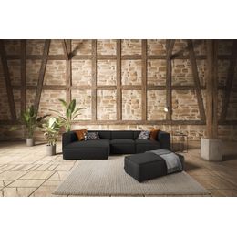 Ecksofa W.Schillig "around-the-block Mega Sofa, viel Platz und hoher Sitzkomfort, L-Form", schwarz (schwarz z59), B:341cm H:66cm T:164cm, Longlife Xtra-Leder Z59: Glattleder mit modischer Pr&auml;gung. Hautst&auml;rke 0, 9 - 1, 1 mm, Sofas, Ecksofa, mit eleganter Biese, mit Federkern, Breite 341 cm