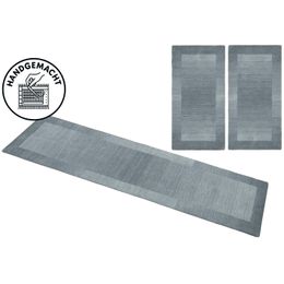 Bettumrandung Theko "Gabbeh Super, Handweb, Teppich, Bord&uuml;re, reine Wolle" Gr. 14, grau (grau, blau), H:9mm, Obermaterial: 100% Wolle, Bettumrandungen, Bettvorleger, Schlafzimmer, L&auml;ufer-Set