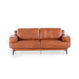 2-Sitzer W.Schillig "Foscaari komfortabeler Federkern, erstklassige Verarbeitung", braun (cognac), B:213cm T:94cm, Sofas, Lederbezug der Extraklasse, Breite 213cm