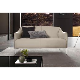 2-Sitzer W.Schillig "sally Design Sofa mit schmalen Armlehnen, bequem und elegant", grau (eisgrau z59), B:154cm H:78cm T:84cm, Longlife Xtra-Leder Z59: Glattleder mit modischer Pr&auml;gung. Hautst&auml;rke 0, 9 - 1, 1 mm., Sofas, mit Metallf&uuml;&szlig;en in Chrom gl&auml;nzend, Breite 154 cm