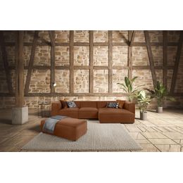 Ecksofa W.Schillig "around-the-block Mega Sofa, viel Platz und hoher Sitzkomfort, L-Form", braun (cognac z69), B:341cm H:66cm T:164cm, Longlife Xtra-Leder Z69: Das feinnarbige, gedeckte Softleder Z69 besticht durch seine au&szlig;ergew&ouml;hnliche Weichheit im trendigen &raquo;Vintage-Look&laquo;, Hautst&auml;rke 0, 9 - 1, 1 mm;Longlife fabric Flachgewebe T88 (100% Polyester), Sofas, Ecksofa, mit eleganter Biese, mit Federk