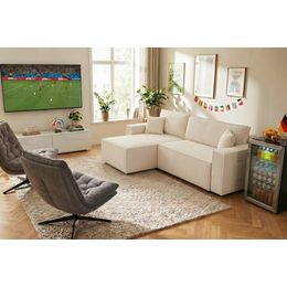 Ecksofa OTTO HOME "CASSI L-Form, 241cm - OTTO. Verl&auml;ssliche Qualit&auml;t.", beige (creme), B:241cm H:80cm T:48cm, Sofas, Ecksofa, Schlaffunktion (133/200), Bettkasten, Cord, Unser Tiefpreis, Topseller