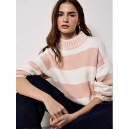 Stehkragenpullover Apricot "Pullover", Damen, Gr. XS (34), rosa (pink), Strick, Obermaterial: 55% Polyacryl PAN. 45% Viskose CV., gestreift, normal, Rippb&uuml;ndchen, Pullover Stehkragenpullover, mit Streifen