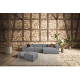 Ecksofa W.Schillig "around-the-block Mega Sofa, viel Platz und hoher Sitzkomfort, L-Form", grau (silber grau o10), B:341cm H:66cm T:164cm, ROHLEDER Jacquard-Flachgewebe Q2 O10 (60% Polyacryl, 40% Polyester), Sofas, Ecksofa, mit eleganter Biese, mit Federkern, Breite 341 cm
