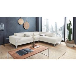 Ecksofa W.Schillig "finn, toller Sitzkomfort, L-Form, hochwertige Verarbeitungsdetails", wei&szlig; (wei&szlig; z59), B:281cm H:71cm T:230cm, Flachgewebe S22 (100% Polyester);Stoff S37 (100% Polyester);Longlife Xtra-Leder Z59: Glattleder mit modischer Pr&auml;gung. Hautst&auml;rke 0, 9 - 1, 1 mm, Sofas, Ecksofa, German Design Award 2016, Fu&szlig;gestell Chrom gl&auml;nzend, Breite 281 cm