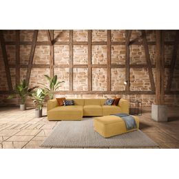 Ecksofa W.Schillig "around-the-block Mega Sofa, viel Platz und hoher Sitzkomfort, L-Form", gelb (kurkuma z69), B:341cm H:66cm T:164cm, Longlife Xtra-Leder Z69: Das feinnarbige, gedeckte Softleder Z69 besticht durch seine au&szlig;ergew&ouml;hnliche Weichheit im trendigen &raquo;Vintage-Look&laquo;, Hautst&auml;rke 0, 9 - 1, 1 mm;Longlife fabric Flachgewebe T88 (100% Polyester), Sofas, Ecksofa, mit eleganter Biese, mit Federk