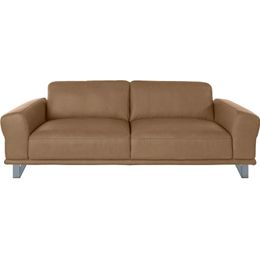 2,5-Sitzer W.Schillig "montanaa bequem, Federkernunterfederung, elegant und edel", braun (fango z69), B:232cm H:78cm T:94cm, Sofas, mit Metallkufen in Silber matt, Breite 232 cm