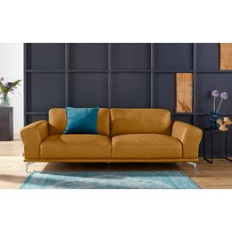 2,5-Sitzer W.Schillig "montanaa bequem, Federkernunterfederung, elegant & edel", gelb (kurkuma z69), B:232cm H:78cm T:94cm, Sofas, mit Metallf&uuml;&szlig;en in Chrom gl&auml;nzend, Breite 232 cm