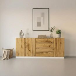 borchardt M&ouml;bel Sideboard BORCHARDT M&Ouml;BEL "Vaasa, Kommode mit 3 T&uuml;ren und 4 Schubk&auml;sten auf Kugelf&uuml;hrungen", wei&szlig; (wei&szlig; matt, eichefarben wotan), B:190cm H:79cm T:35cm, Holzwerkstoff, Sideboards, Sideboard, Breite 190 cm