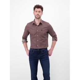 Langarmhemd Lerros, Herren, Gr. M, N-Gr, vivid rot, Web, Obermaterial: 100% Baumwolle, gemustert, regular fit h&uuml;ftbedeckend, Rundhals, Hemden, mit Minimal-Print