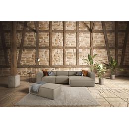 Ecksofa W.Schillig "around-the-block Mega Sofa, viel Platz und hoher Sitzkomfort, L-Form", braun (stone z59), B:341cm H:66cm T:164cm, Longlife Xtra-Leder Z59: Glattleder mit modischer Pr&auml;gung. Hautst&auml;rke 0, 9 - 1, 1 mm, Sofas, Ecksofa, mit eleganter Biese, mit Federkern, Breite 341 cm