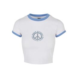 T-Shirt Urban Classics "Urban Classics Damen Ladies Stretch Jersey Cropped Tee", Damen, Gr. XL, wei&szlig;, horizonblau, 95% Baumwolle, 5% Elasthan, unifarben, regular fit, Rundhals, Shirts T-Shirt
