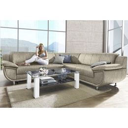 Ecksofa Trendmanufaktur "Rondo wahlweise mit Schlaffunktion, bequeme Armlehnen", beige (sand, beige), B:267cm H:85cm T:247cm, Microfaser PRIMABELLE (100% Polyester);Kunstleder SOFTLUX;Struktur (54% Polyacryl, 46% Polyester);NaturLEDER (echtes Rindsleder) in Sitz und R&uuml;cken, Korpus Kunstleder SOFTLUX, Sofas, Ecksofa, L-Form, wahlw.mit Federkern, F&uuml;&szlig;e chromfarben, Unser Dauertiefpreis