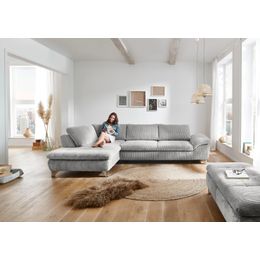 Ecksofa DIE PLANBAR "MP-IN14007, Breite 306 & 318 cm w&auml;hlbar", grau, B:306cm H:84cm T:197cm, 100% Polyester, Sofas, Ecksofa, wahlweise mit Bettfunktion und verstellbaren Kopfst&uuml;tzen, in Cord