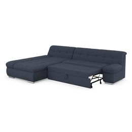 Ecksofa DOMO collection "MONA 297x173 cm, modern und komfortabel", blau (blaugrau), B:297cm H:80cm T:173cm, Struktur fein 100% Polyester;Chenilleoptik 100% Polyester;SOFTLUX/Struktur fein 100% Polyester, Sofas, Ecksofa, whlw. mit Bettfunktion, L-Form