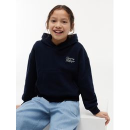 Kapuzensweatshirt Tommy Hilfiger, M&auml;dchen, Gr. 7 (122), schwarz night navy, Sweatware, Obermaterial: 78% Baumwolle, 18% Polyester, 4% Elasthan, unifarben, regular fit normal, Rundhals, eingesetzt angesetztes B&uuml;ndchen, Sweatshirts, Kinder bis 16 Jahre