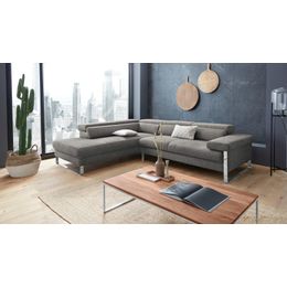 Ecksofa W.Schillig "finn, toller Sitzkomfort, L-Form, hochwertige Verarbeitungsdetails", grau (grau s22), B:281cm H:71cm T:230cm, Flachgewebe S22 (100% Polyester);Stoff S37 (100% Polyester);Longlife Xtra-Leder Z59: Glattleder mit modischer Pr&auml;gung. Hautst&auml;rke 0, 9 - 1, 1 mm, Sofas, Ecksofa, German Design Award 2016, Fu&szlig;gestell Chrom gl&auml;nzend, Breite 281 cm