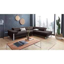 Ecksofa W.Schillig "finn, toller Sitzkomfort, L-Form, hochwertige Verarbeitungsdetails", braun (braun z59), B:281cm H:71cm T:230cm, Flachgewebe S22 (100% Polyester);Stoff S37 (100% Polyester);Longlife Xtra-Leder Z59: Glattleder mit modischer Pr&auml;gung. Hautst&auml;rke 0, 9 - 1, 1 mm, Sofas, Ecksofa, German Design Award 2016, Fu&szlig;gestell Chrom gl&auml;nzend, Breite 281 cm
