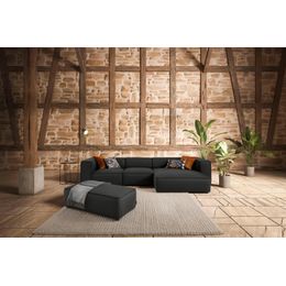 Ecksofa W.Schillig "around-the-block Mega Sofa, viel Platz und hoher Sitzkomfort, L-Form", grau (graphit z59), B:341cm H:66cm T:164cm, Longlife Xtra-Leder Z59: Glattleder mit modischer Pr&auml;gung. Hautst&auml;rke 0, 9 - 1, 1 mm, Sofas, Ecksofa, mit eleganter Biese, mit Federkern, Breite 341 cm