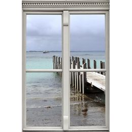 Wandsticker queence "Steg", beige (natur), B:40cm H:60cm T:0,1cm, Wandtattoos, Wandsticker, Wandbild, selbstklebend, 3D, Fenster
