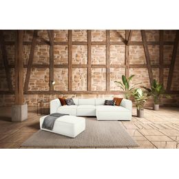 Ecksofa W.Schillig "around-the-block Mega Sofa, viel Platz und hoher Sitzkomfort, L-Form", wei&szlig; (wei&szlig; z59), B:341cm H:66cm T:164cm, Longlife Xtra-Leder Z59: Glattleder mit modischer Pr&auml;gung. Hautst&auml;rke 0, 9 - 1, 1 mm, Sofas, Ecksofa, mit eleganter Biese, mit Federkern, Breite 341 cm
