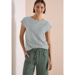 T-Shirt Cecil, Damen, Gr. L (42), jungle gr&uuml;n, Stoff, 65% Polyester, 35% Viskose, gestreift, normal normal, U-Boot-Ausschnitt, abgesteppt, Shirts T-Shirt, mit feinen Streifen
