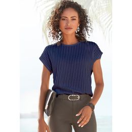 Kurzarmshirt Lascana, Damen, Gr. 32/34, blau, Jersey, Obermaterial: 62% Polyester, 33% Viskose, 5% Elasthan, unifarben, figurumspielend h&uuml;ftlang, Rundhals, Shirts, mit Biesenstruktur, b&uuml;gelfreies T-Shirt aus moderner Strukturware, Topseller