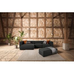 Ecksofa W.Schillig "around-the-block Mega Sofa, viel Platz und hoher Sitzkomfort, L-Form", grau (graphit z59), B:341cm H:66cm T:164cm, Longlife Xtra-Leder Z59: Glattleder mit modischer Pr&auml;gung. Hautst&auml;rke 0, 9 - 1, 1 mm, Sofas, Ecksofa, mit eleganter Biese, mit Federkern, Breite 341 cm